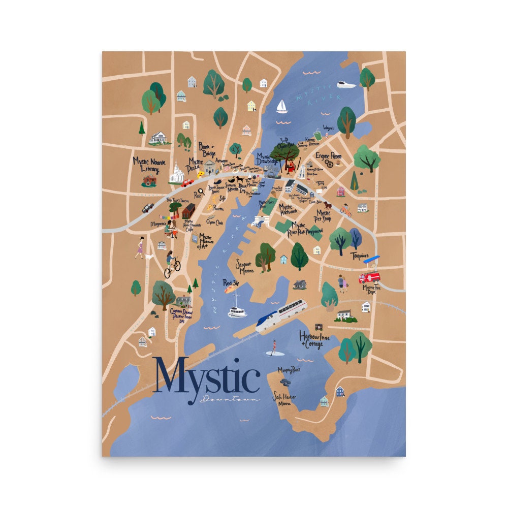 Modern Illustrated Map of Downtown Mystic - Etsy