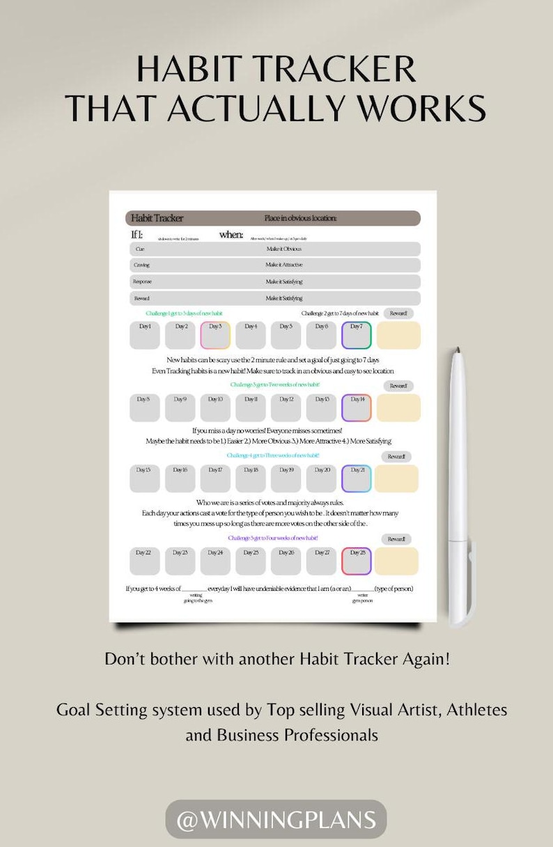 Habit Tracker Printable Cute Aesthetic Cue Action Reward Habit Tracker ...