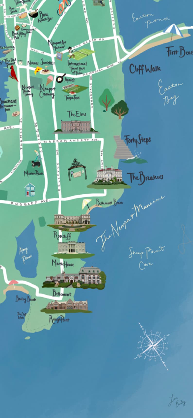 Newport RI Map Modern Illustrated in Seafoam Green - Etsy