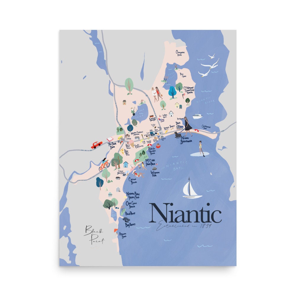 Modern Illustrated Map of Niantic CT - Etsy