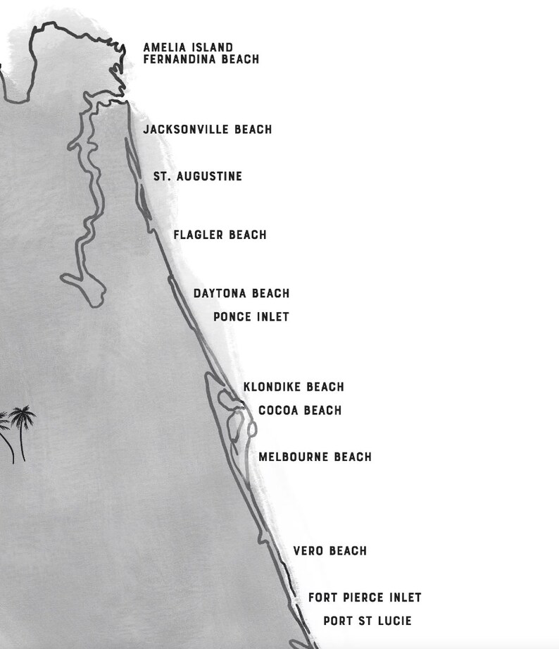 Digital Download of Florida Beaches Map of Florida Beaches, Florida Map ...