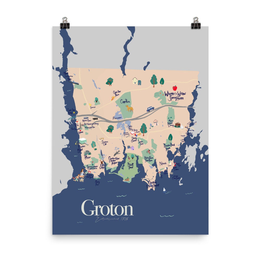 Modern Illustrated Map of Groton in Deep Blue - Etsy