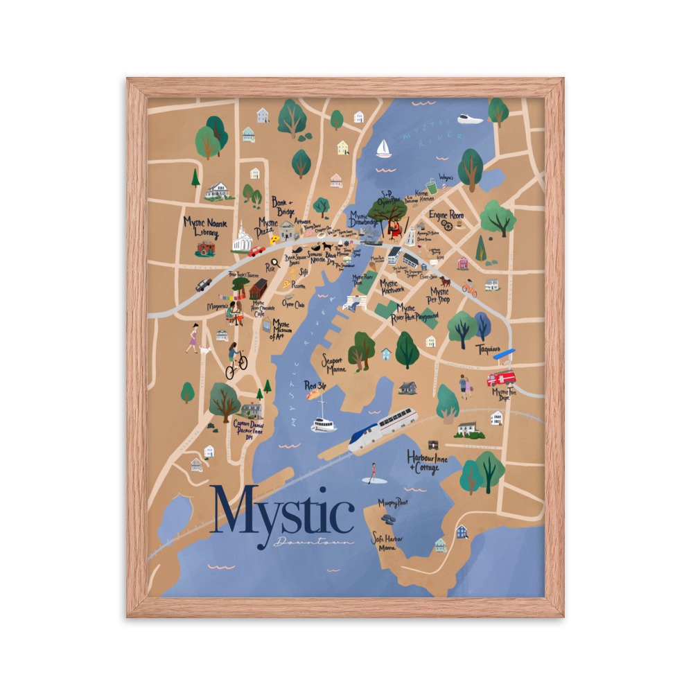 Framed Mystic CT Map, Mystic CT Art, Mystic Print, Mystic Ct Art Modern ...