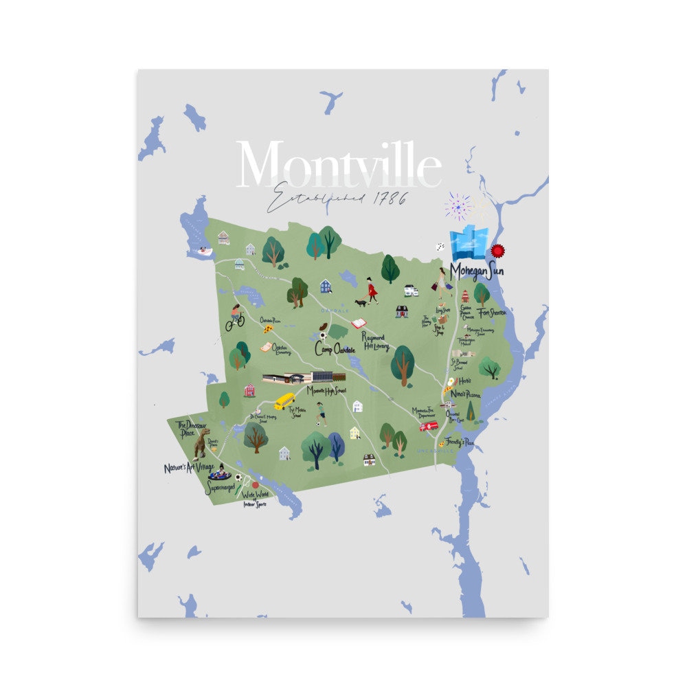 Map of Montville Illustrated, Minimal Design - Etsy