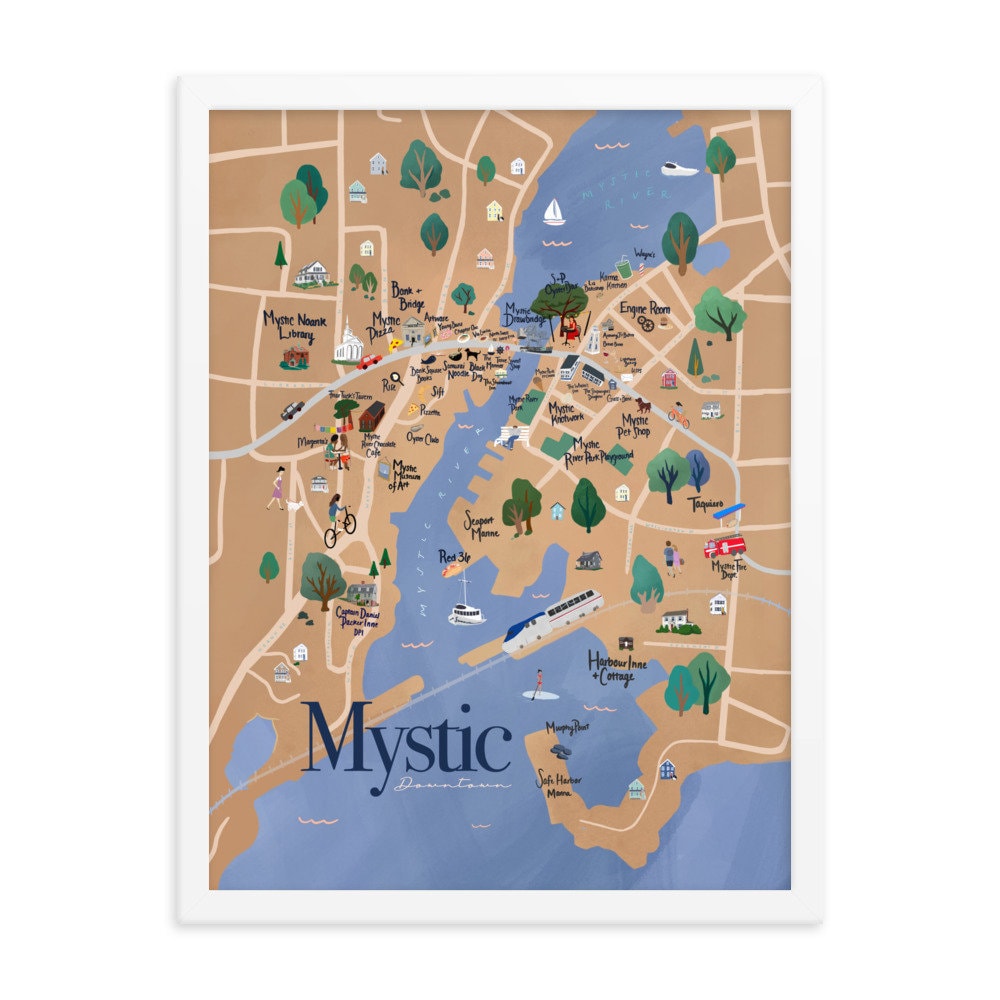 Framed Mystic CT Map, Mystic CT Art, Mystic Print, Mystic Ct Art Modern ...