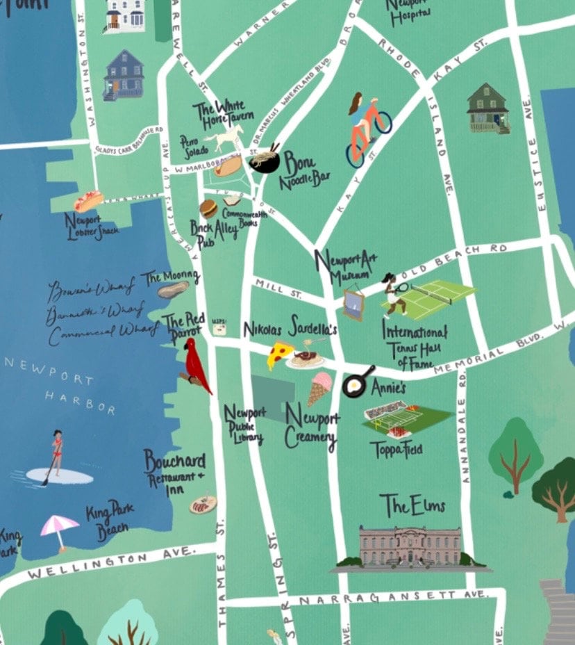 Newport RI Map Modern Illustrated in Seafoam Green - Etsy