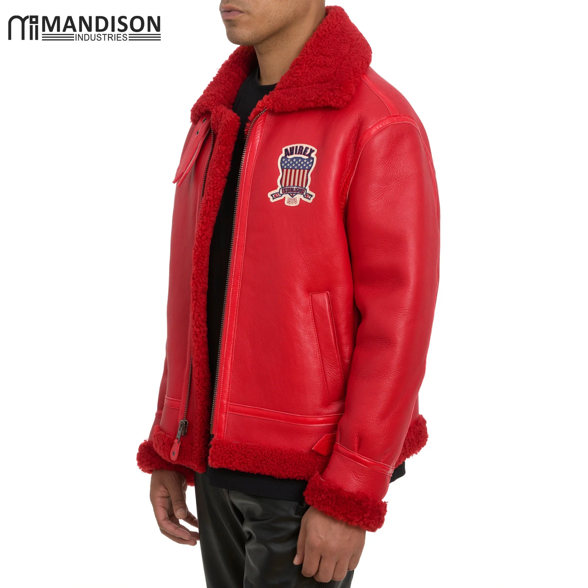 Red Shearling Icon Jacket, B3 Shearling Icon Jacket, USA Edition Icon ...