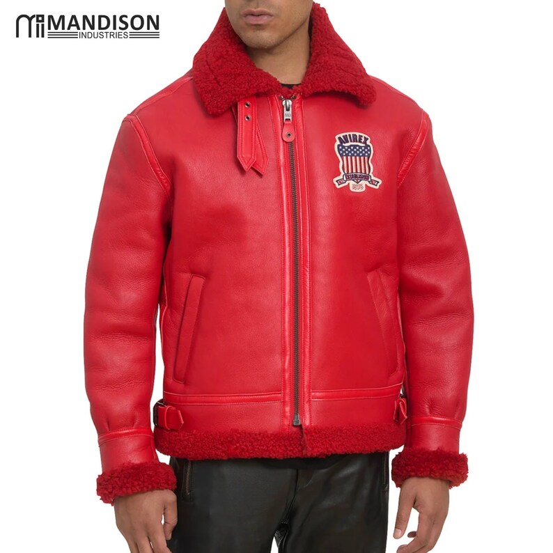 Red Shearling Icon Jacket, B3 Shearling Icon Jacket, USA Edition Icon ...