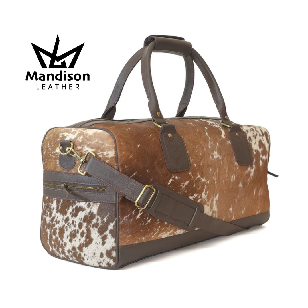 Handcrafted Leather Duffle Bag With Hair on Skin Texture, Natural Skin ...