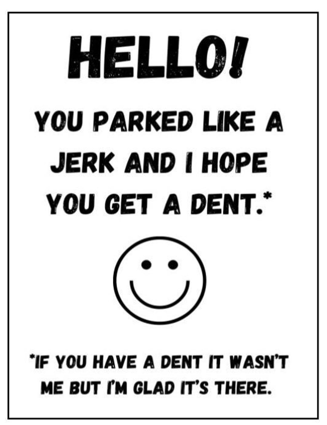 Bad Parking Cards | Digital Download, 3 Pages (27 Cards) } Funny ...
