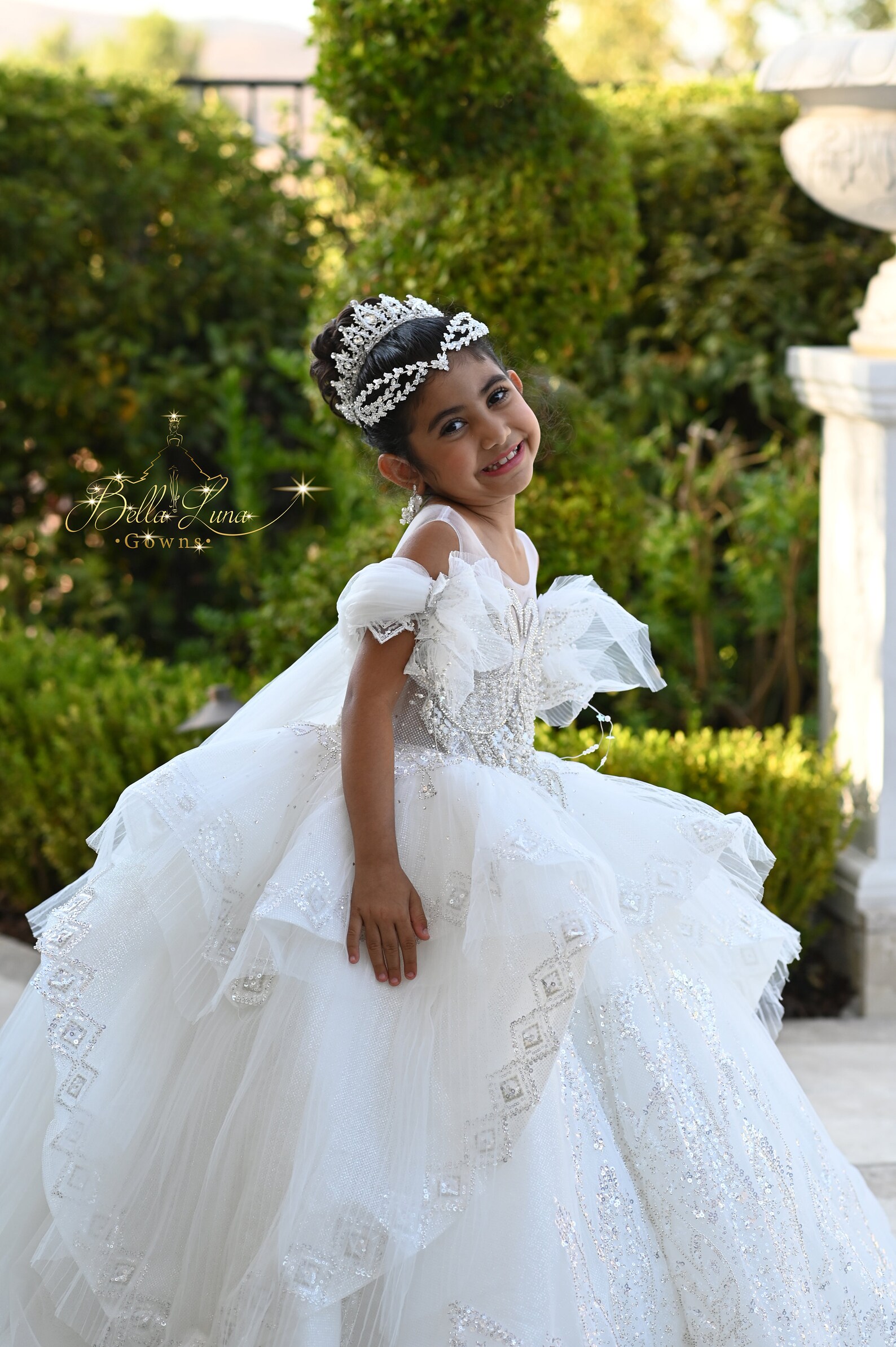 Couture Girls Beaded White Swan Princess Ball Gown Dress With Train ...