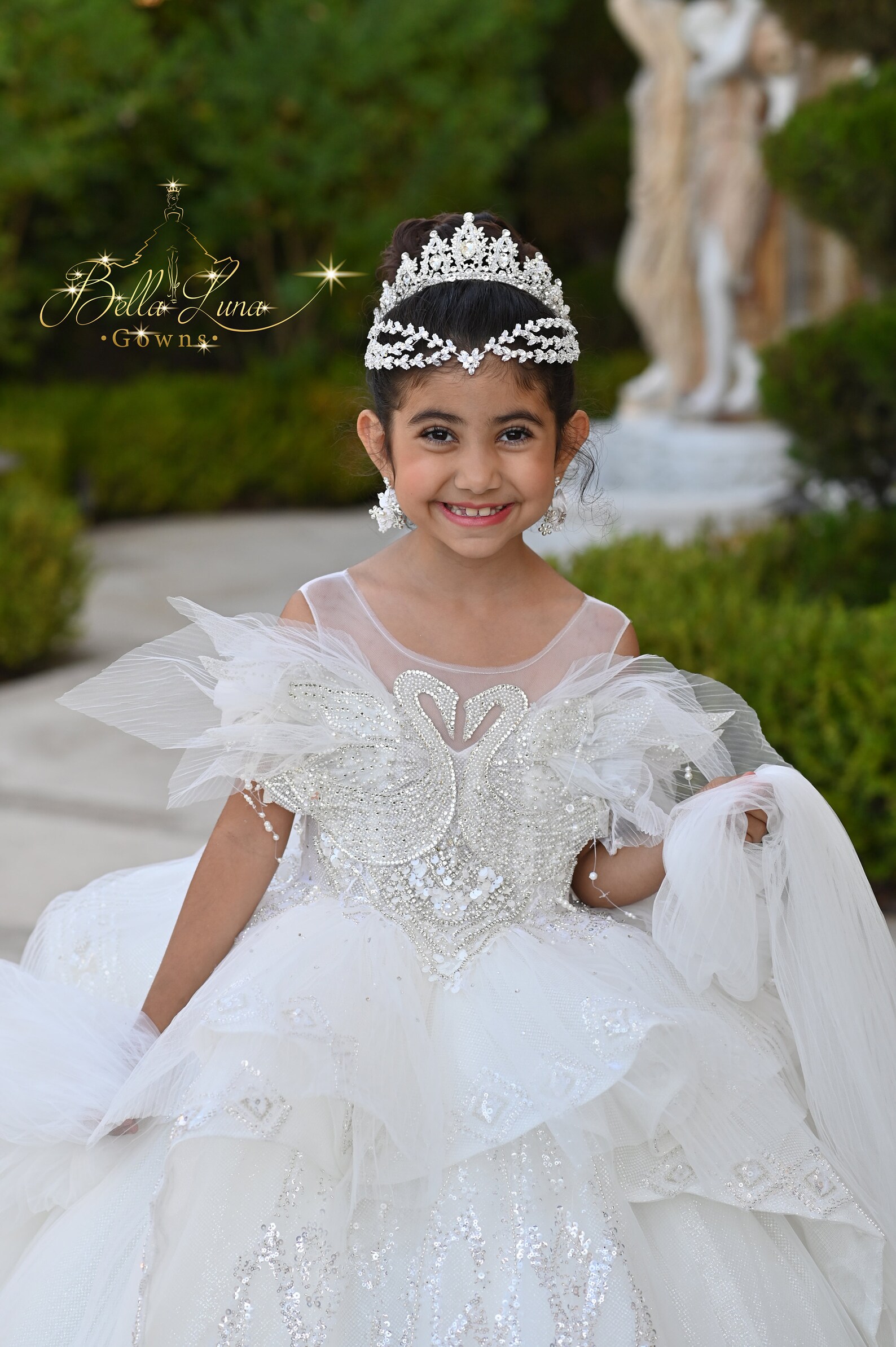 Couture Girls Beaded White Swan Princess Ball Gown Dress With Train ...