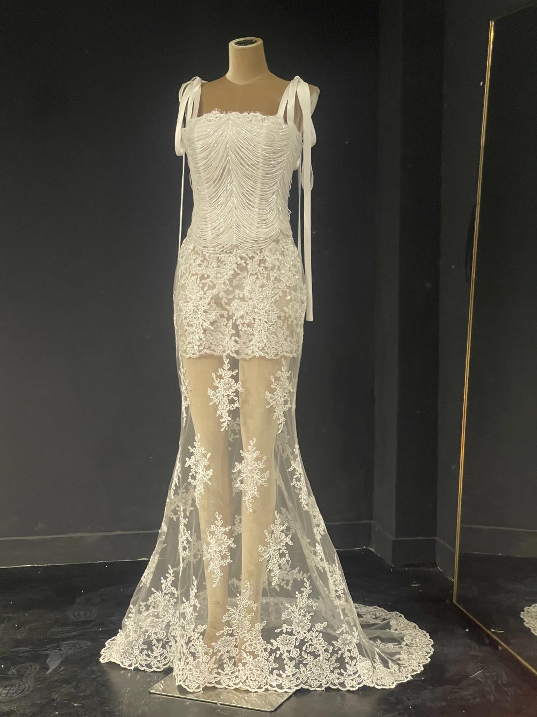 Handmade Beaded Lace Wedding Dress, Structured Corset, Trumpet ...