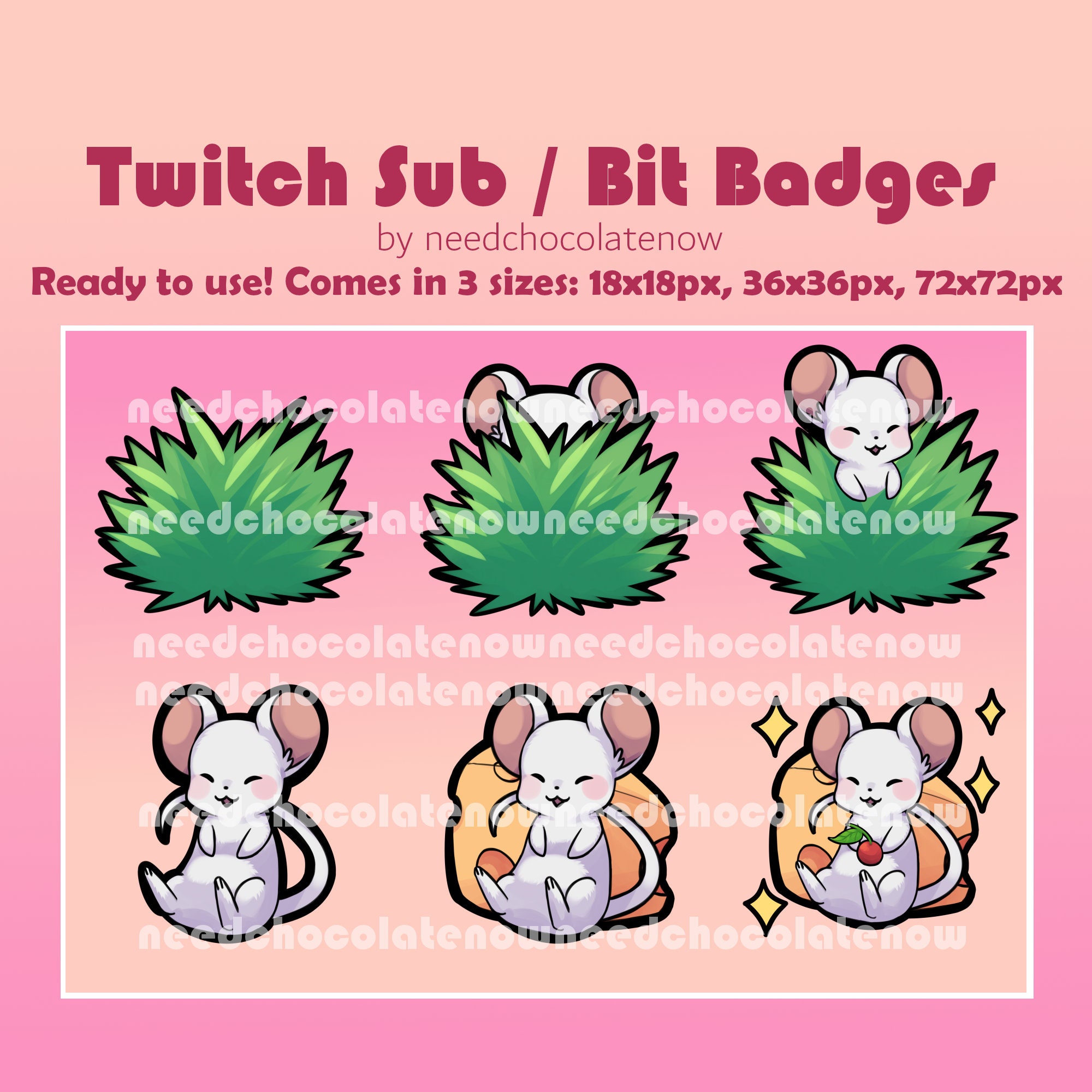 Cute White Mouse Nezumi Set - Sub Bits Badges for Stream Twitch Youtube ...