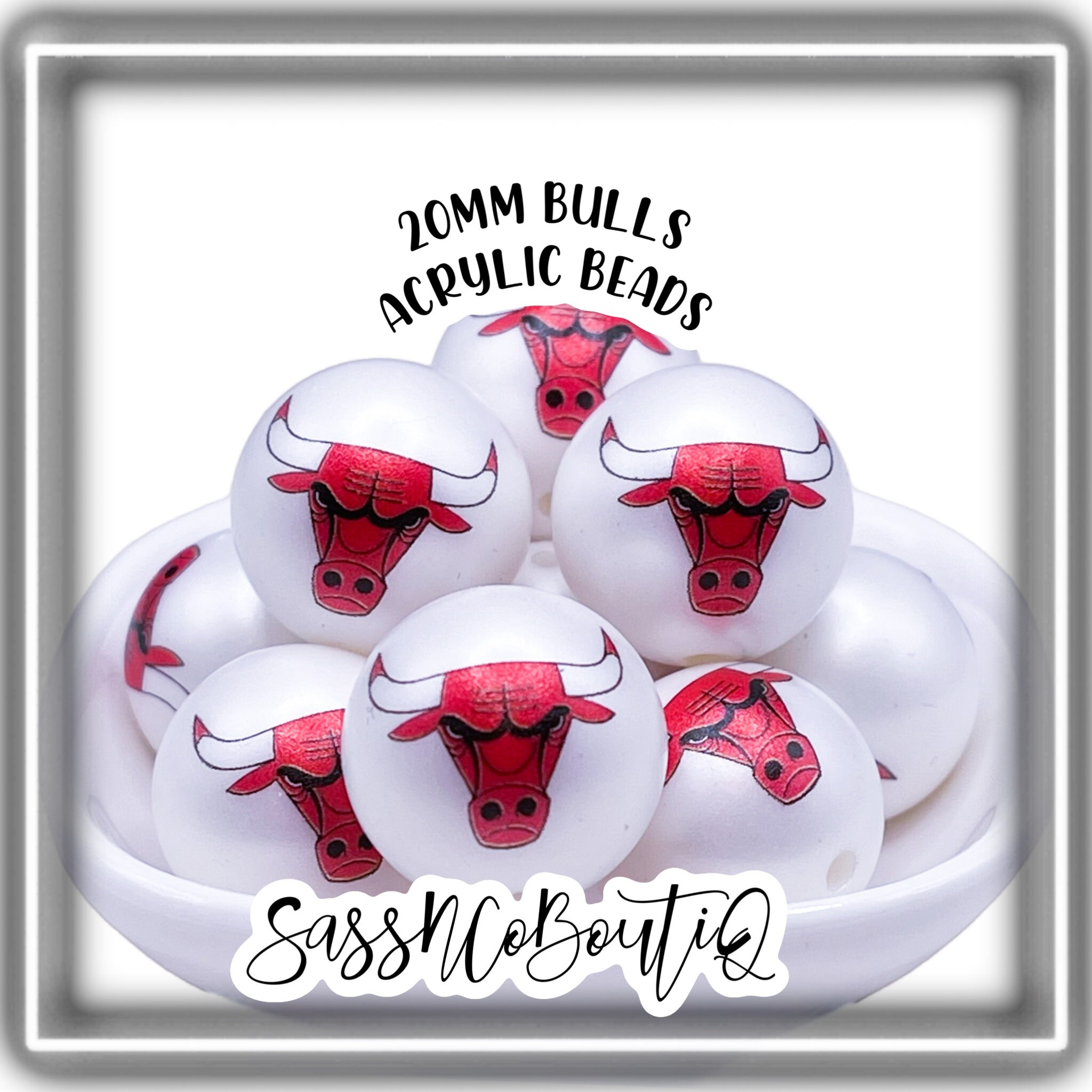 20MM Premium Large Print Acrylic Beads: Bulls — Sass & Co BoutiQ | Sass ...