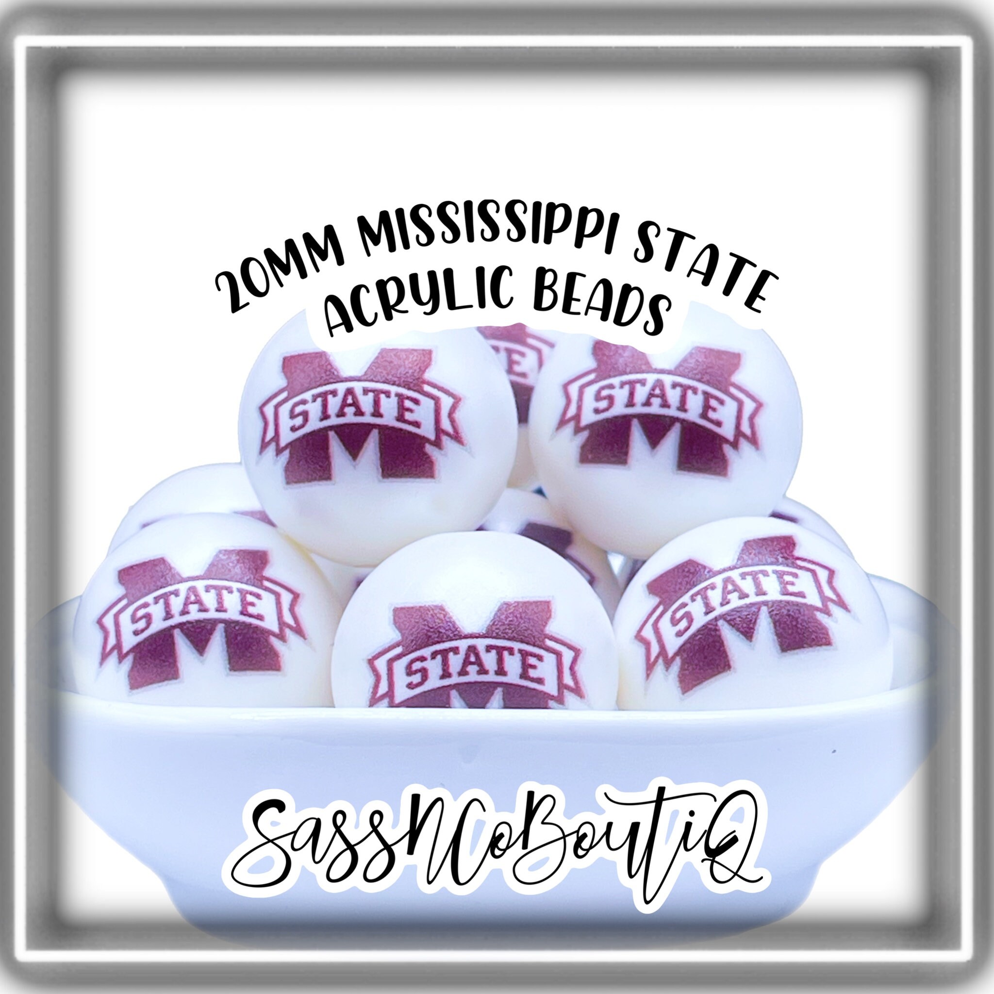20MM Premium Large Print Acrylic Beads: Mississippi State — Sass & Co ...
