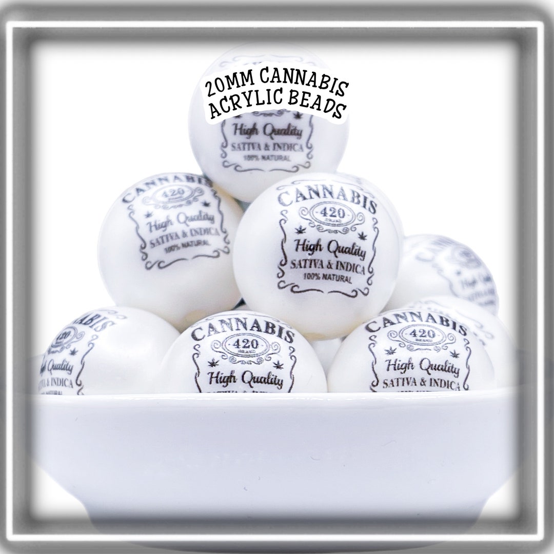 20MM Premium Large Print Cannabis Acrylic Beads 10 Beads per Pack ...