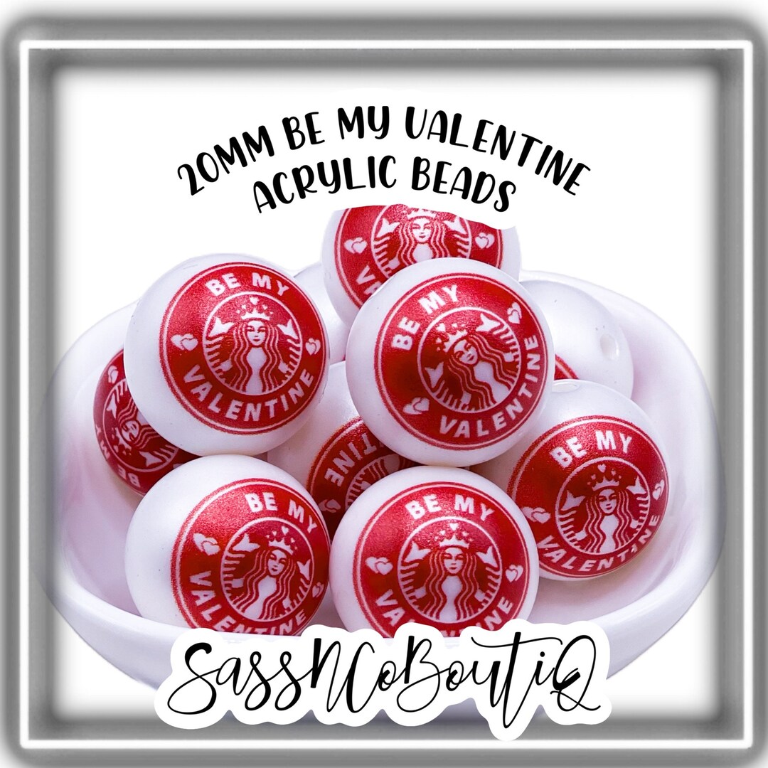 20MM Custom Large Print Be My Valentine Acrylic Beads 10 Beads per Pack ...