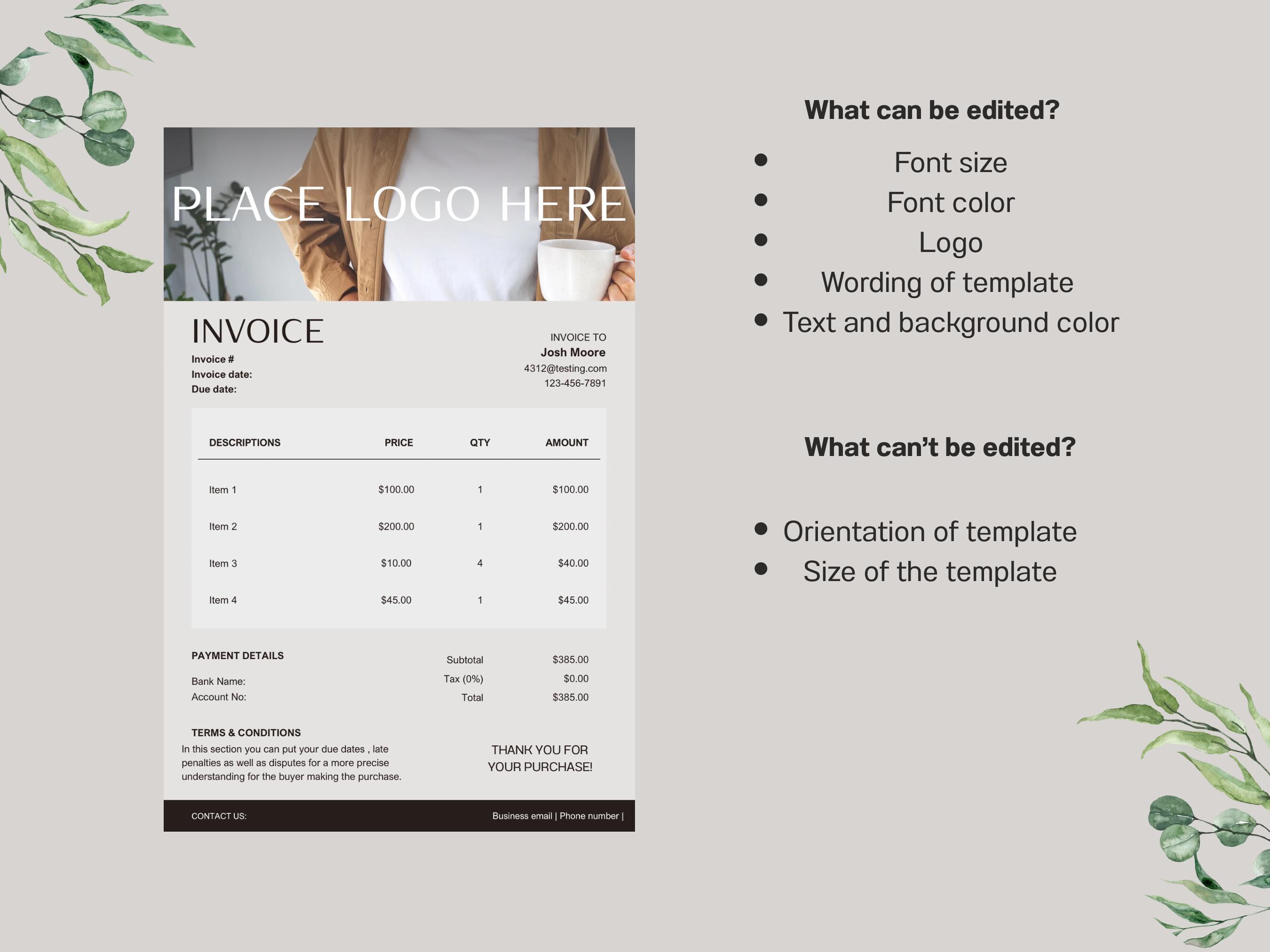 Invoice Template Editable in Canva Printable Invoice Log for Business ...