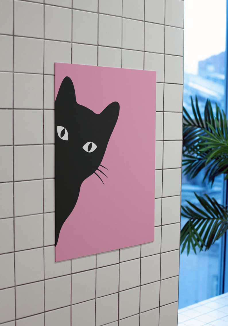 Black Cat Poster, Funny Cat Digital Print, Room Pink Decor, Teen ...