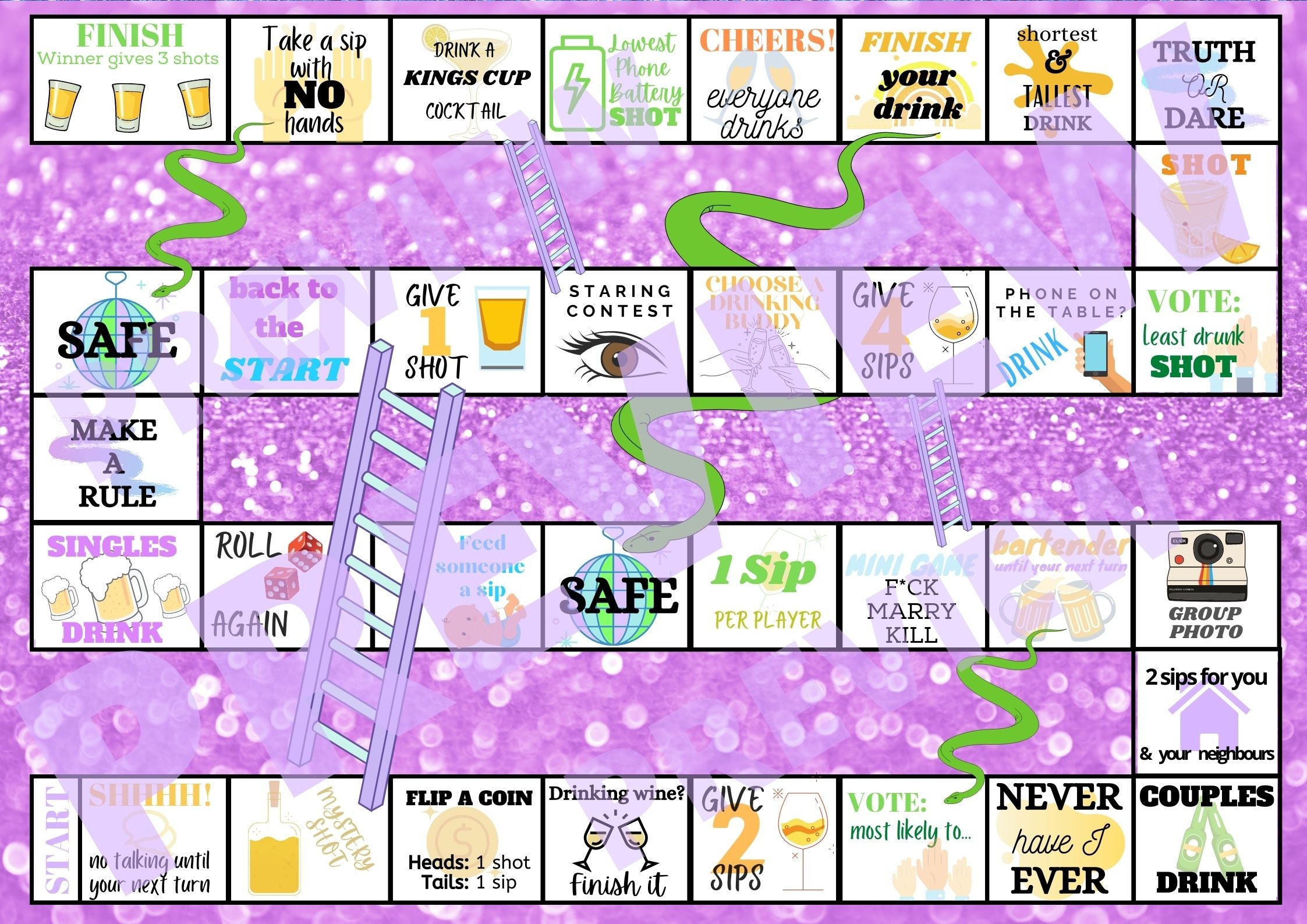18+ Snakes and Ladders Drinking Party Board Game Digital Download - Etsy