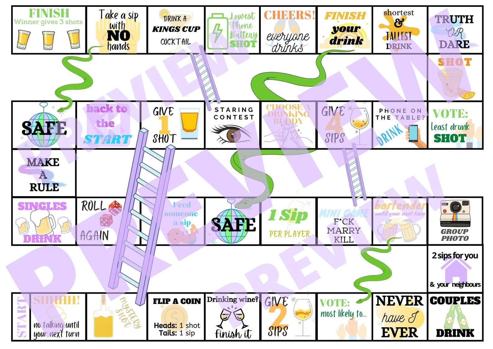 18+ Snakes and Ladders Drinking Party Board Game Digital Download - Etsy