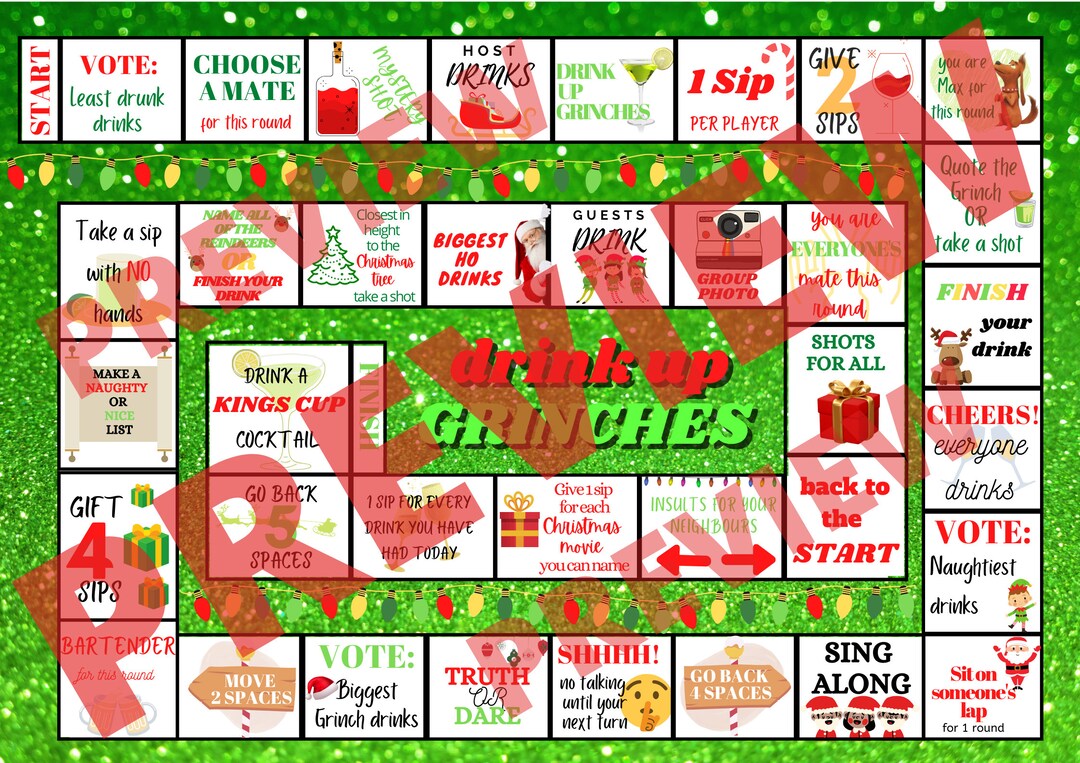 Grinch Themed Christmas Drinking Board Game Printable Download - Etsy