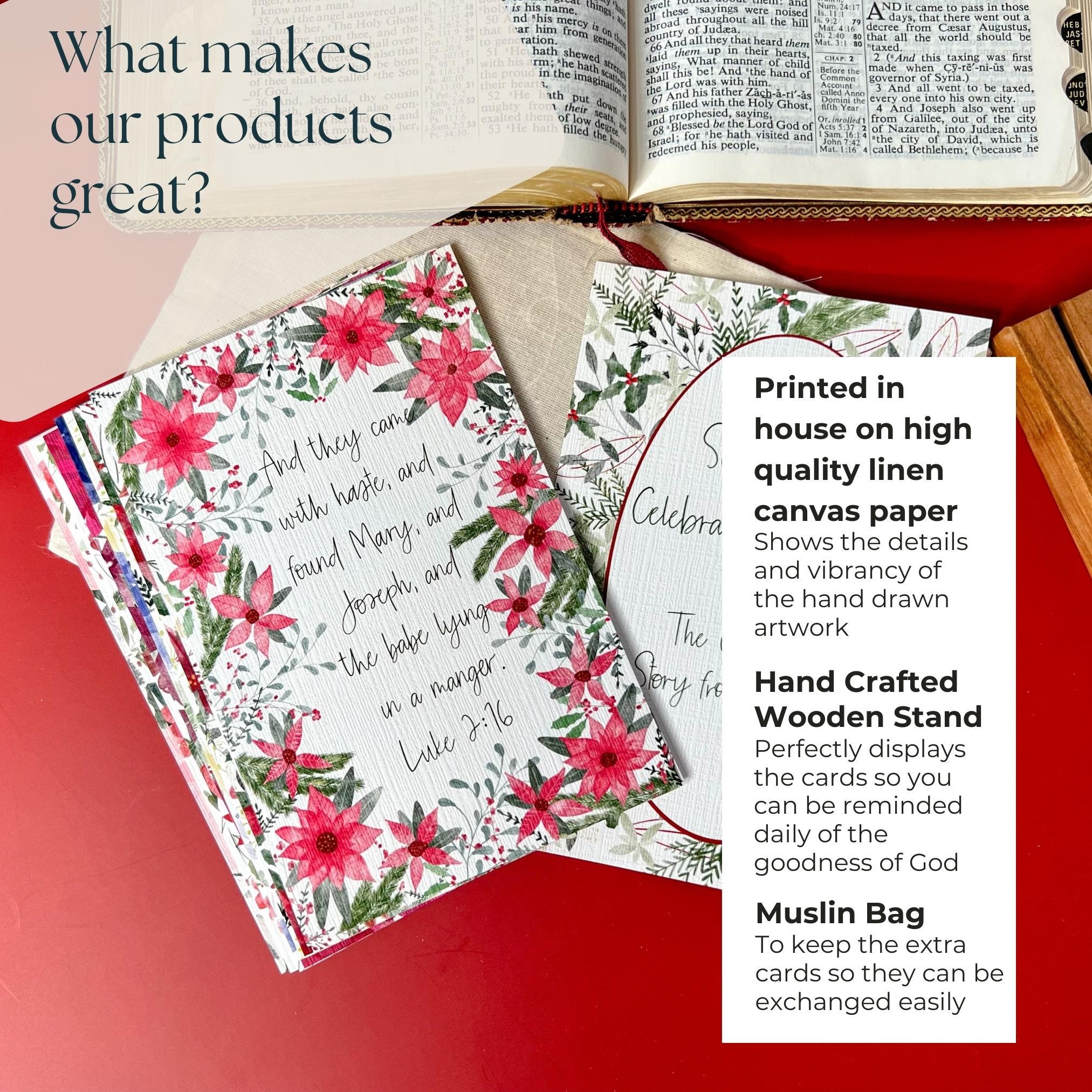 Christmas Story Scripture Cards From Luke 2 With Wooden Stand | KJV ...