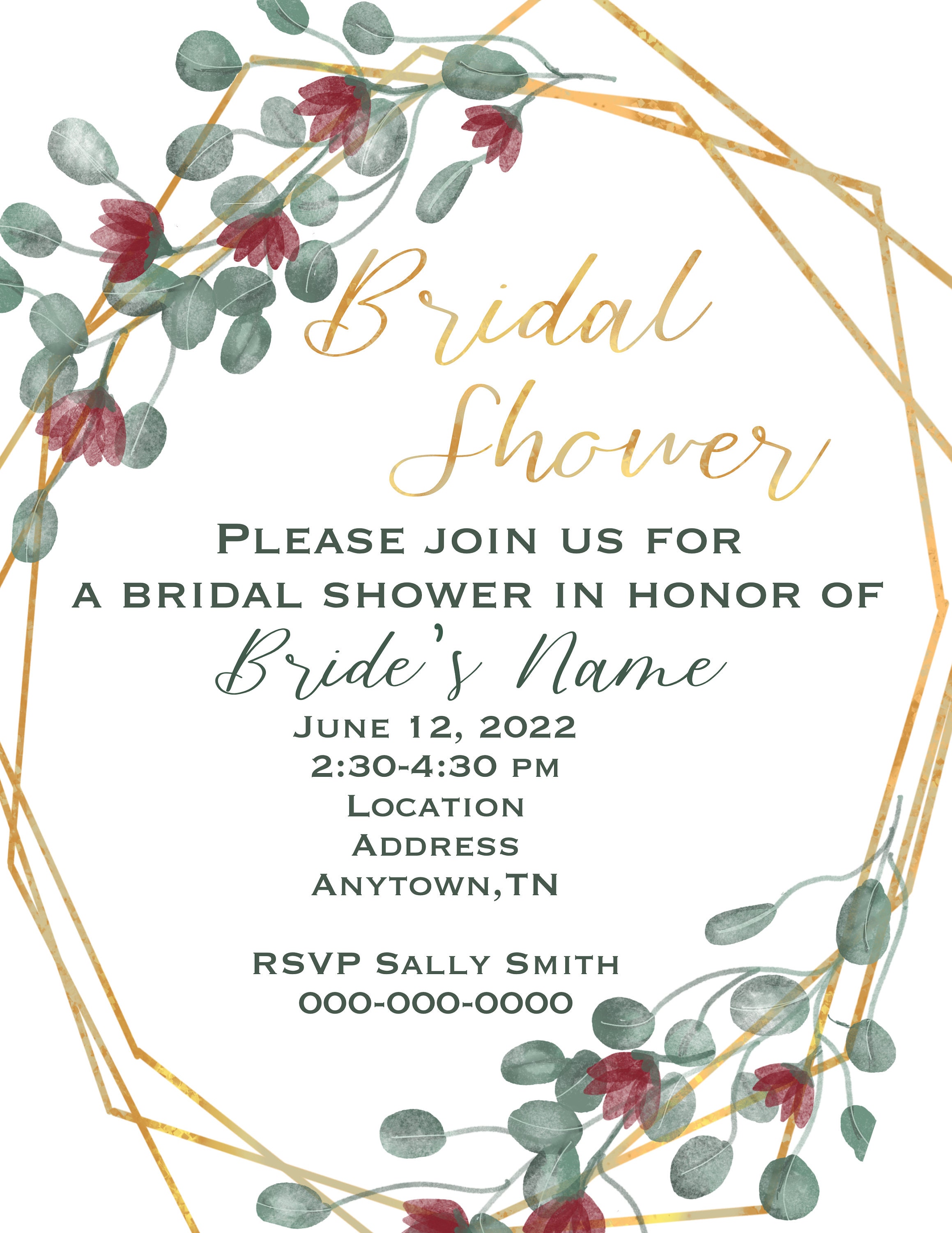 Personalized Bridal Shower Invitation, Wedding Shower Invite, Single ...
