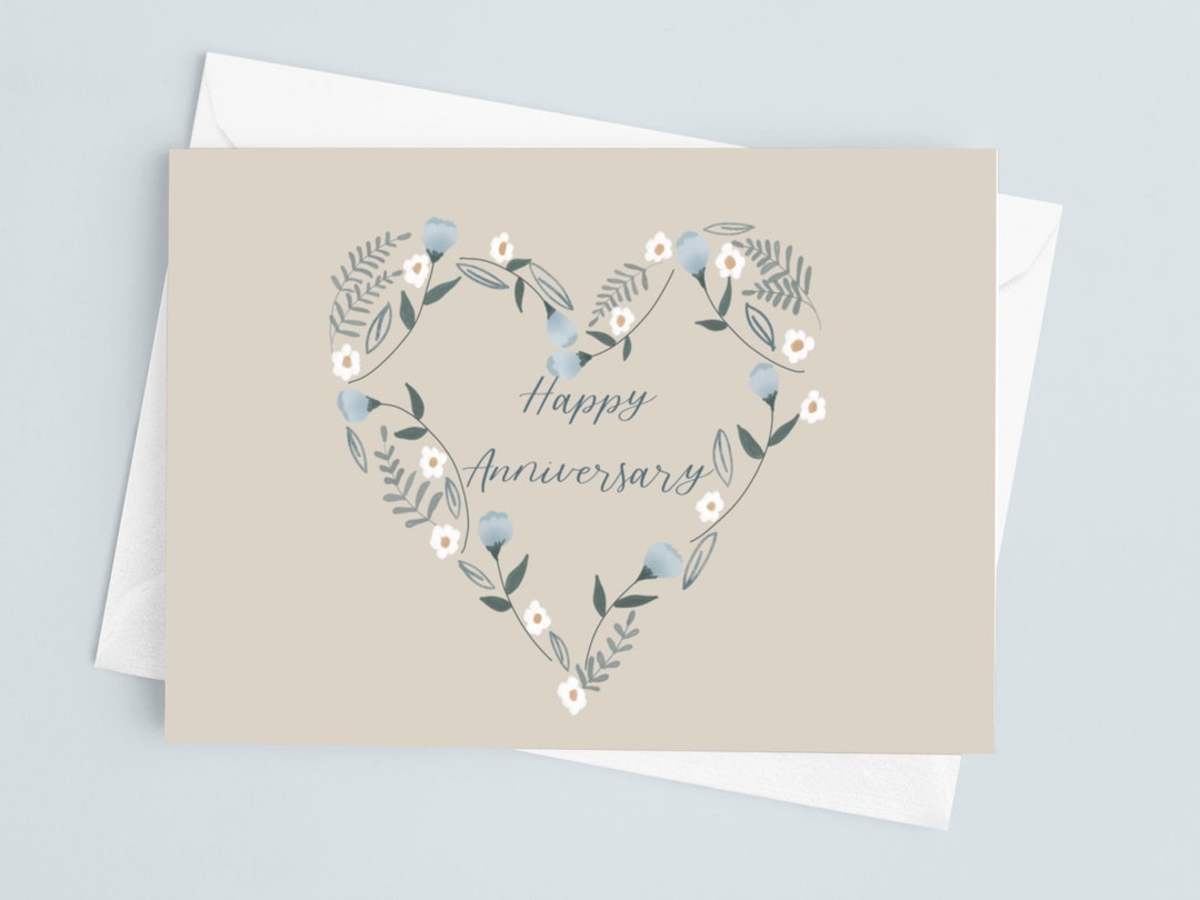 Floral Heart Happy Anniversary Card, Heart Anniversary Note, Celebrate ...
