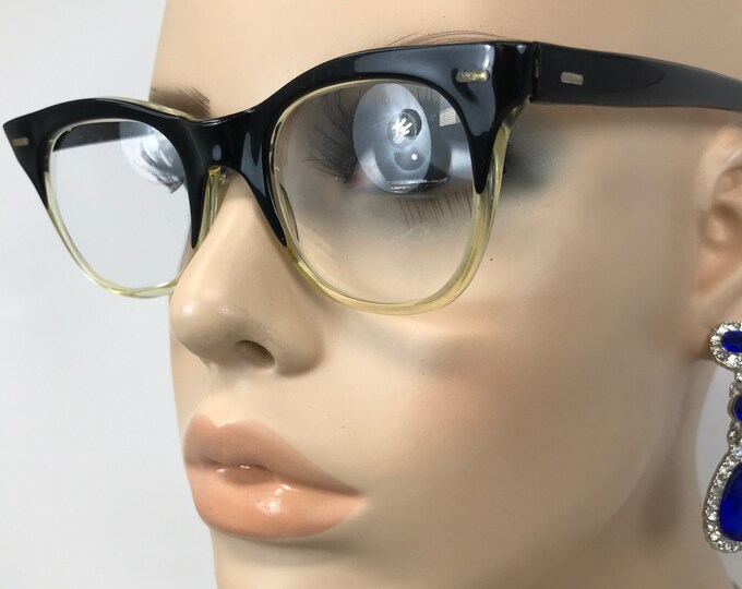 Vintage Geek Eyeglasses Quadrant Glasses Frame Clear Black Used ...