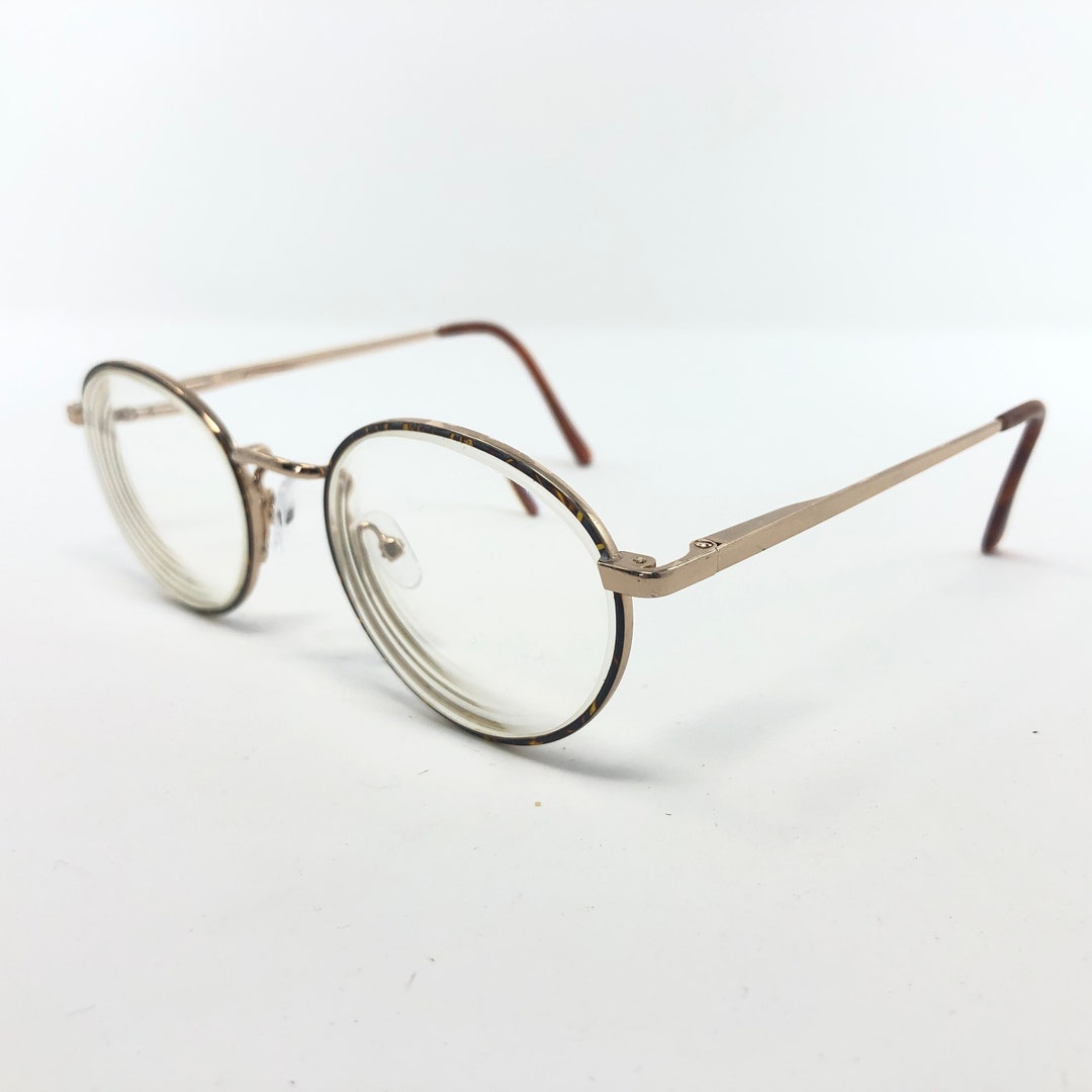 Vintage Round Eyeglasses Glasses Frames Brown Gold Metal Eyeglasses ...
