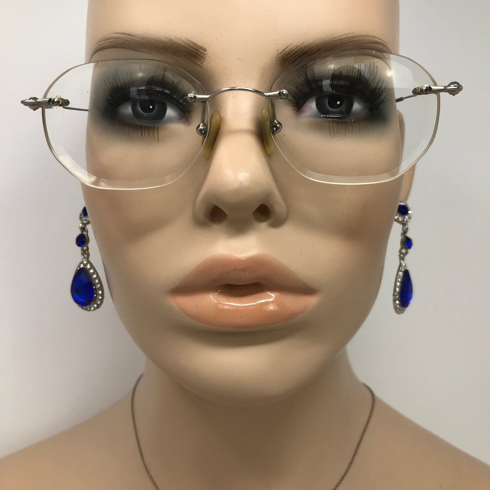 Vintage Rimless Eyeglasses Glasses Frame Silver Metal Used Eyeglass ...