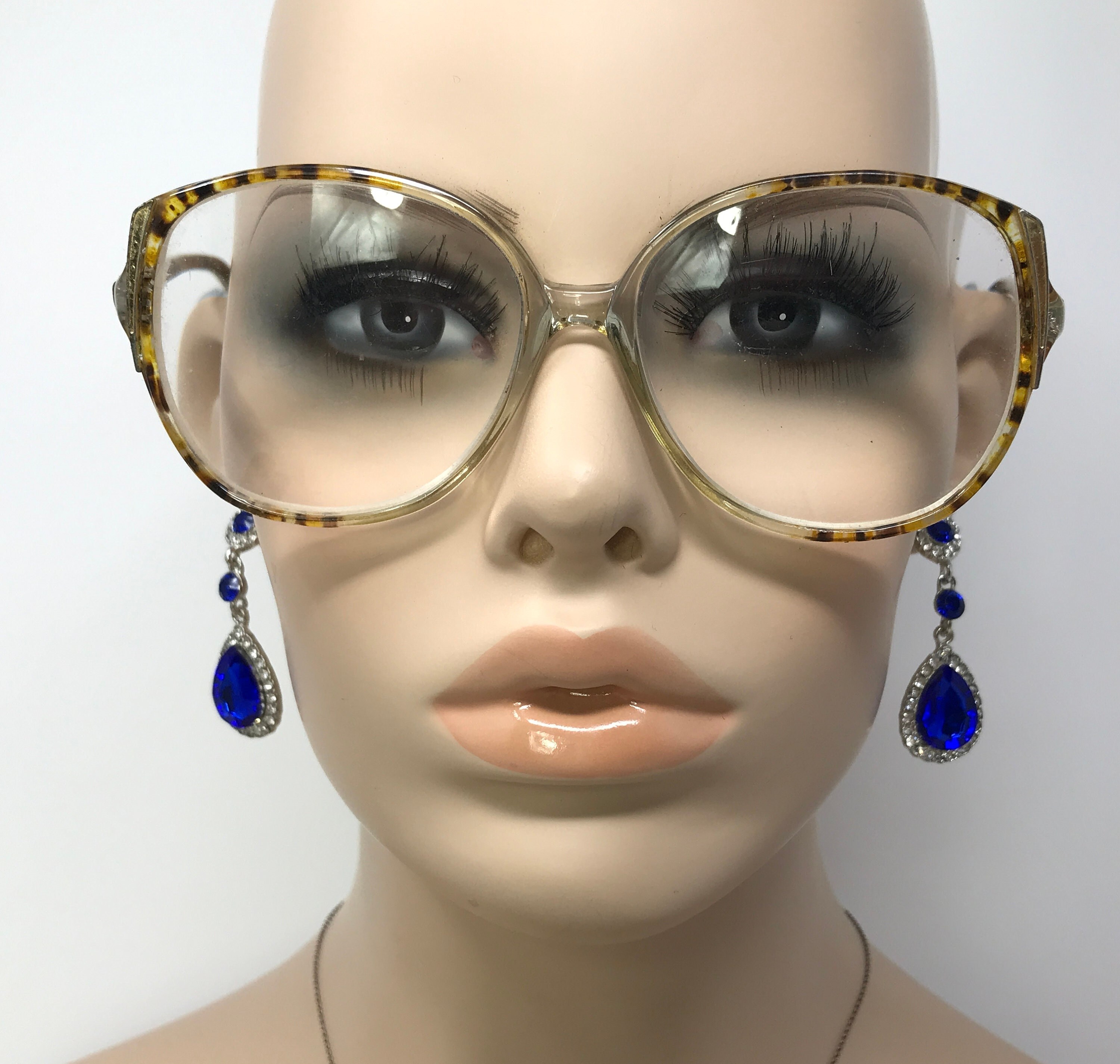 Vintage Ladies Eyeglasses Glasses Frame Clear Amber Square Flecked Used