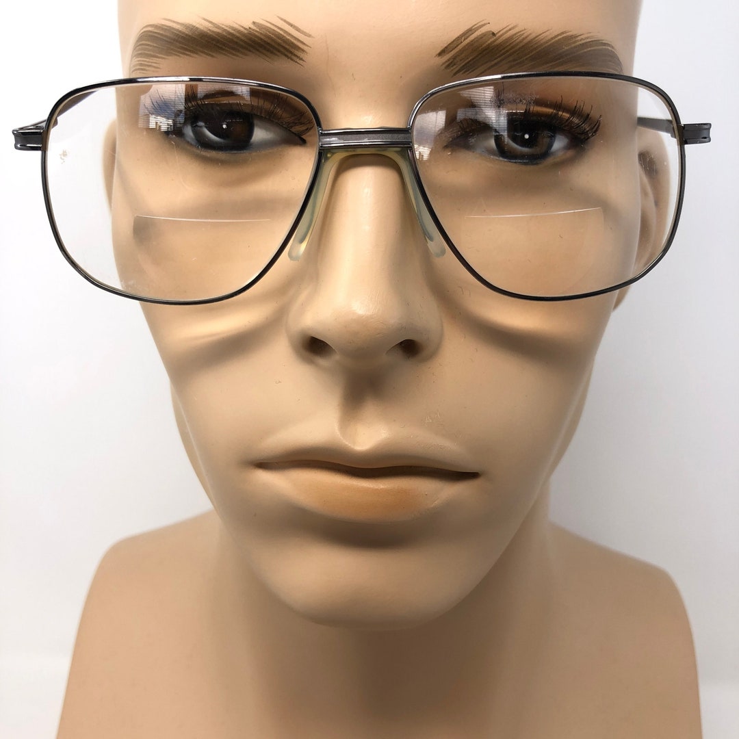 Vintage Mens Eyeglasses Glasses Frame Silver Square Metal Used Eyeglass ...