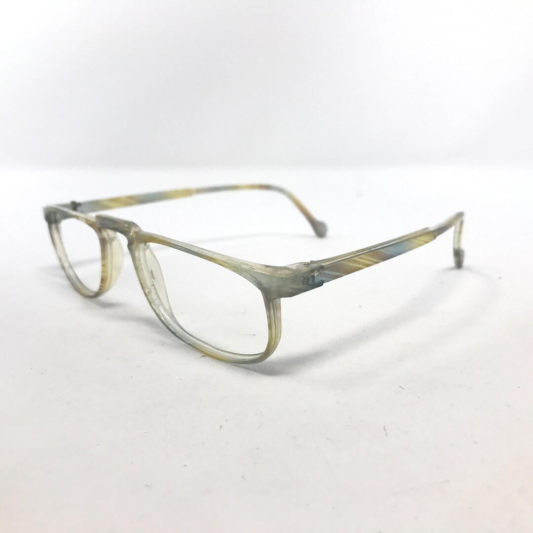 Vintage Ladies Half Moon Eyeglasses Glasses Frames Blue Beige Oval ...