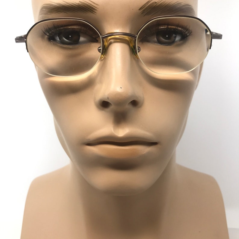 Vintage New Man Eyeglasses Glasses Frames Bronze Hexagonal Half Rim ...