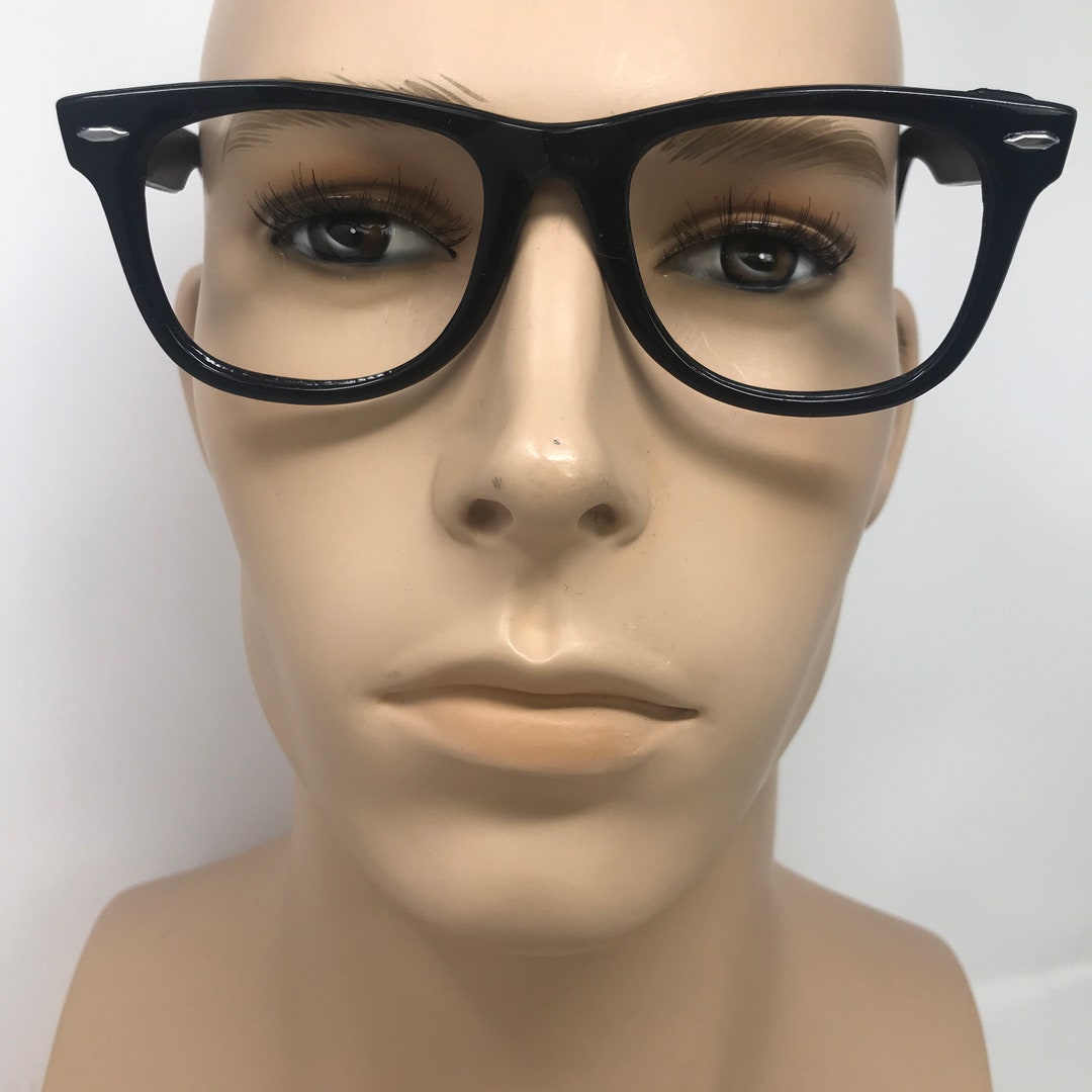 Vintage Mens Geek Eyeglasses Glasses Frames Black Square Eyeglasses ...