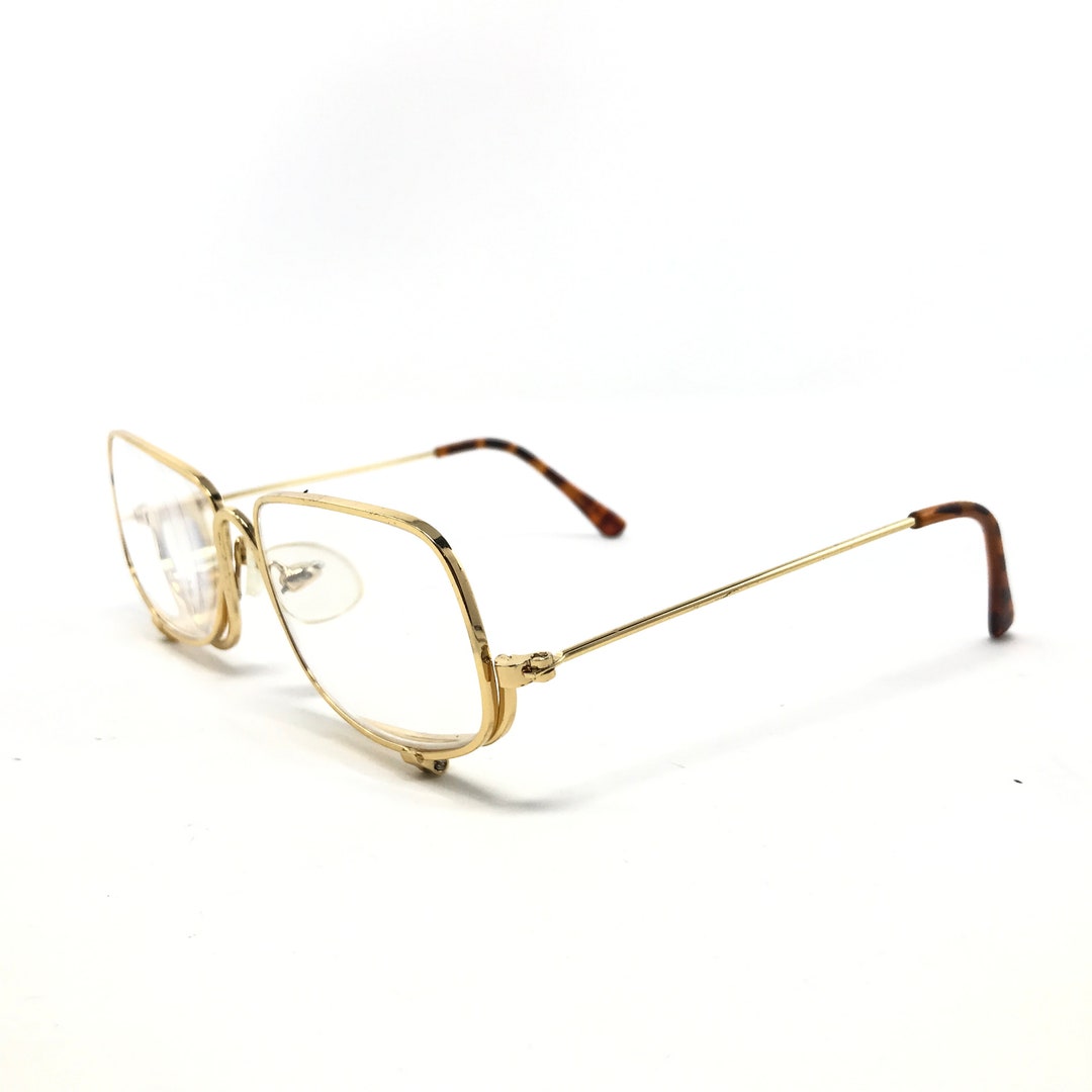 Vintage Mens Flip Down Lens Eyeglasses Glasses Frames Gold Half Moon ...