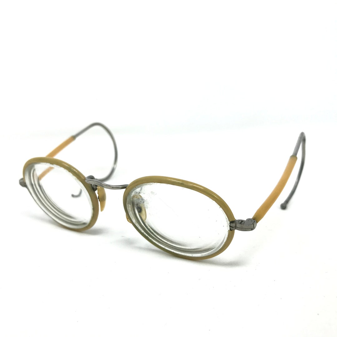 Vintage Algha Childs Eyeglasses Glasses Frames Yellow Round Coiled Arms ...