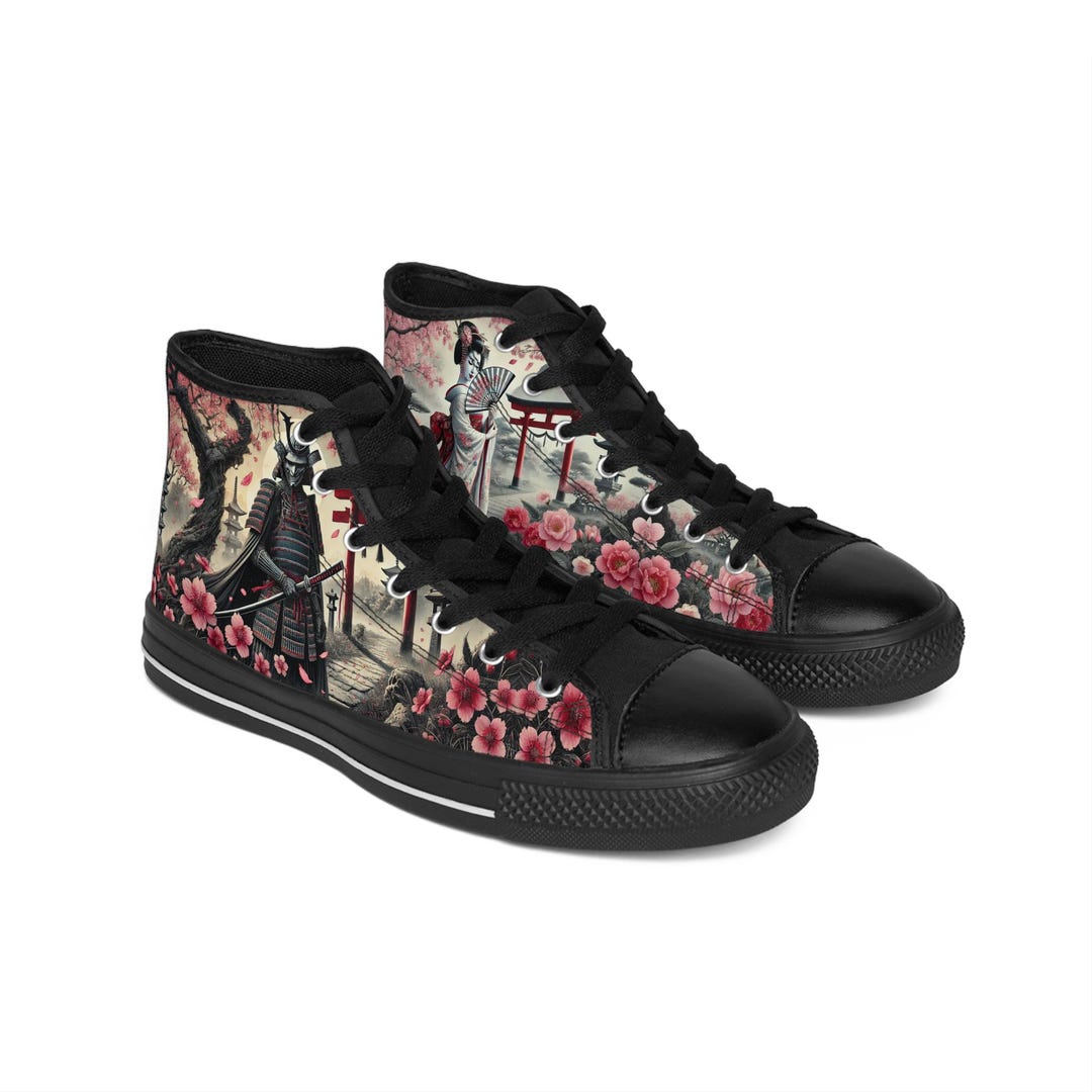 Japanese Samurai and Geisha Floral High-top Sneakers, Unique Canvas ...