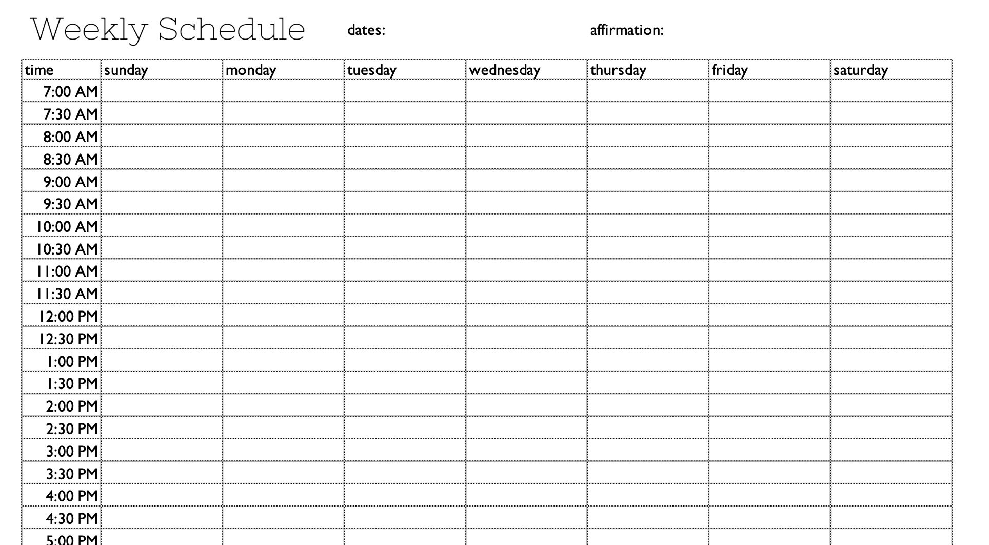 Weekly Block Schedule Template