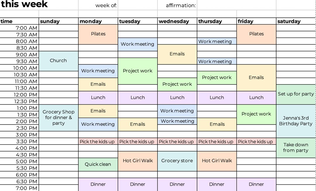 Simple Weekly Schedule, Time Blocking Printable Instant Download - Etsy