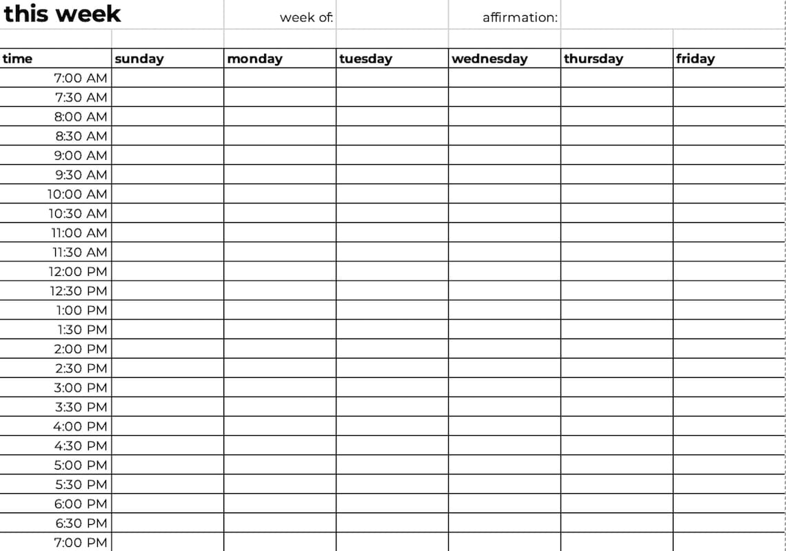 Simple Weekly Schedule, Time Blocking Printable - Instant Download - Etsy