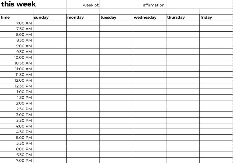 Simple Weekly Schedule, Time Blocking Printable - Instant Download - Etsy