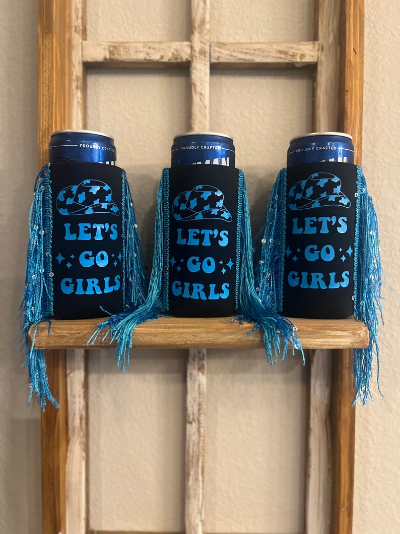 Lets Go Girls Can Cooler Fringe Can Cooler Bachelorette - Etsy