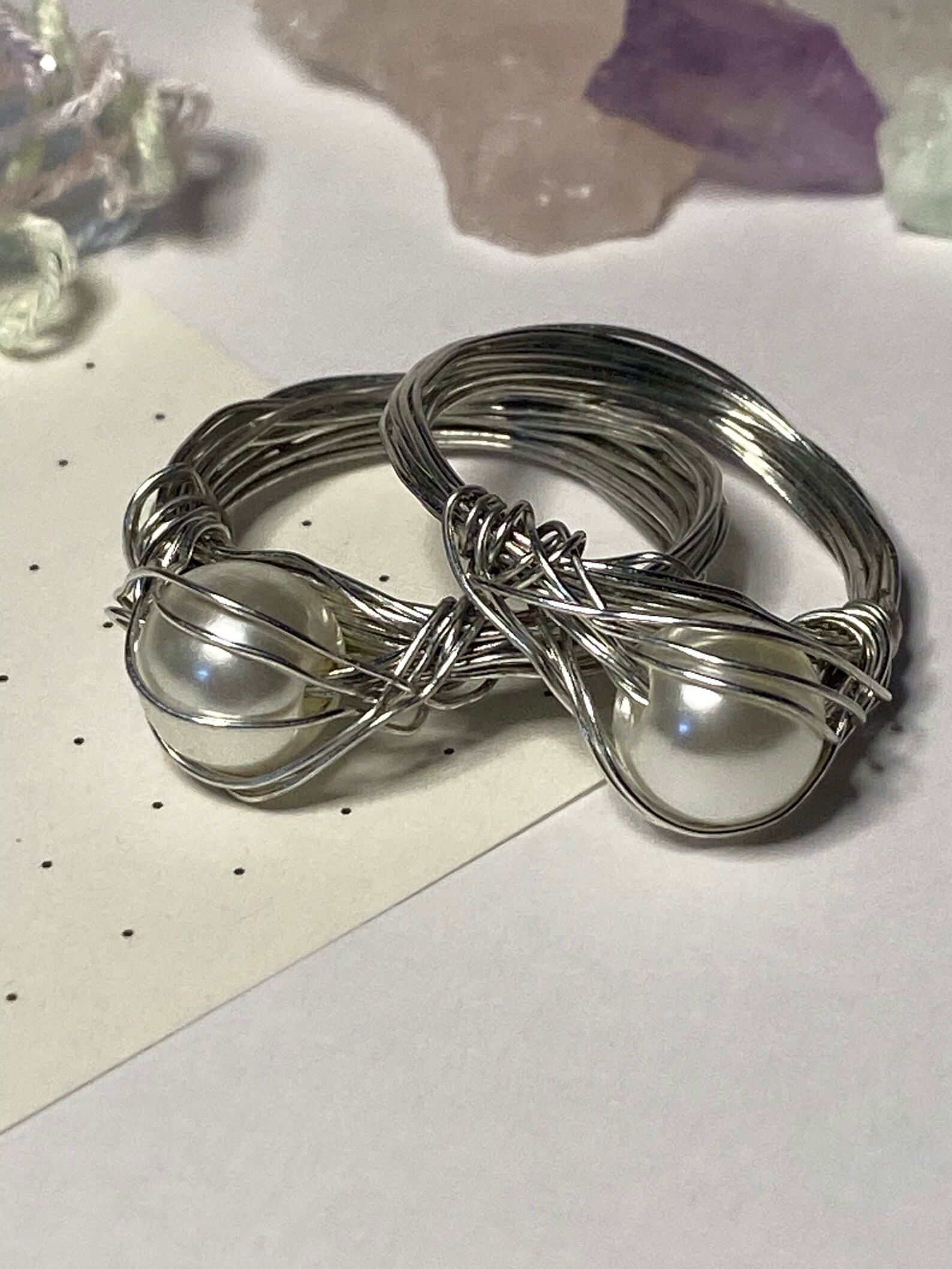 Handmade Wire Rings W/ Pearl Bead - Etsy