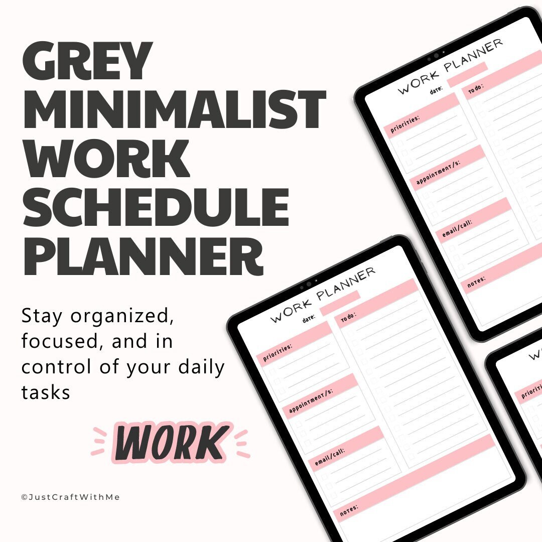 Editable Minimalist Work Schedule Planner, Productivity Organizer ...