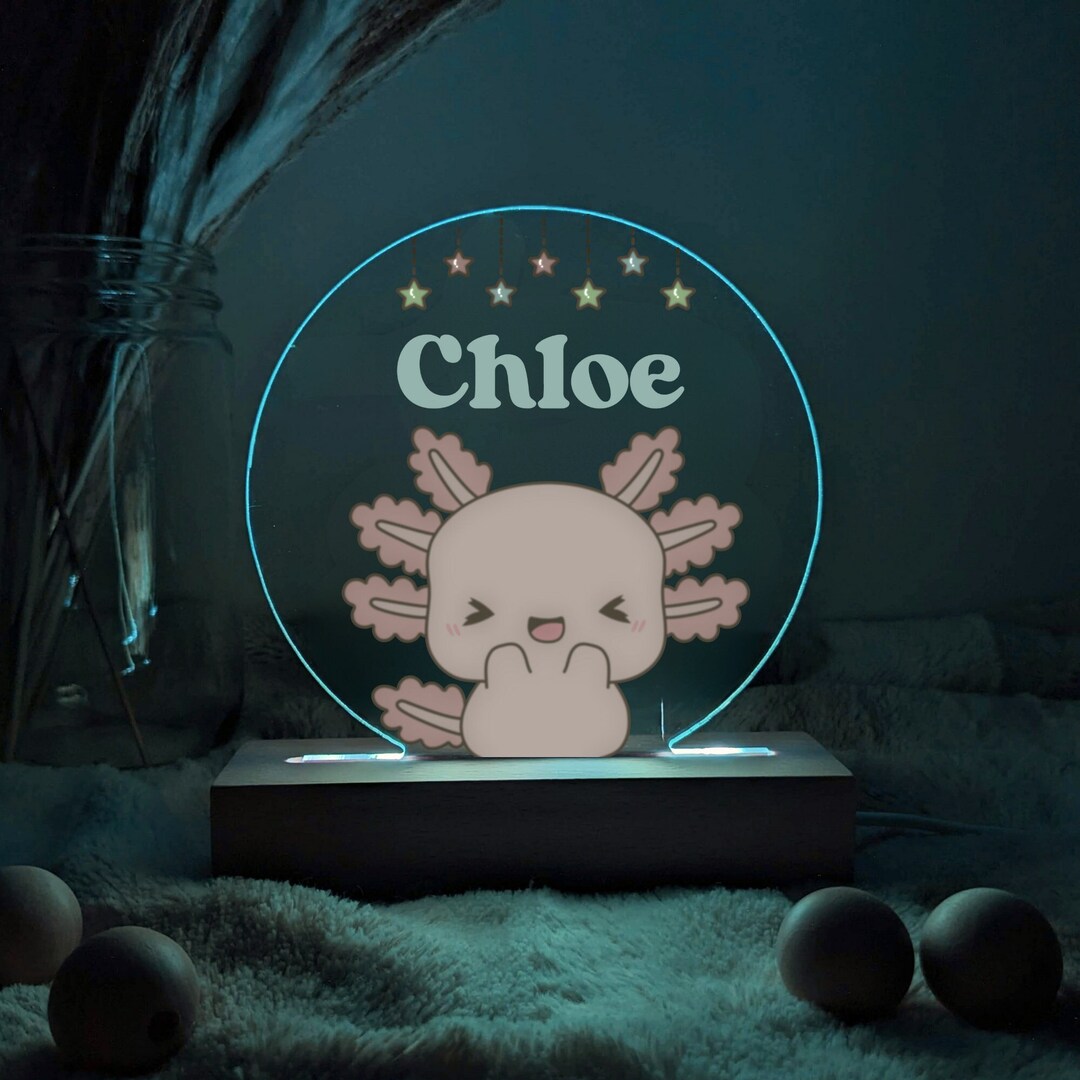 Personalized Axolotl Name Night Light, Acrylic Circle Plaque, Cute ...