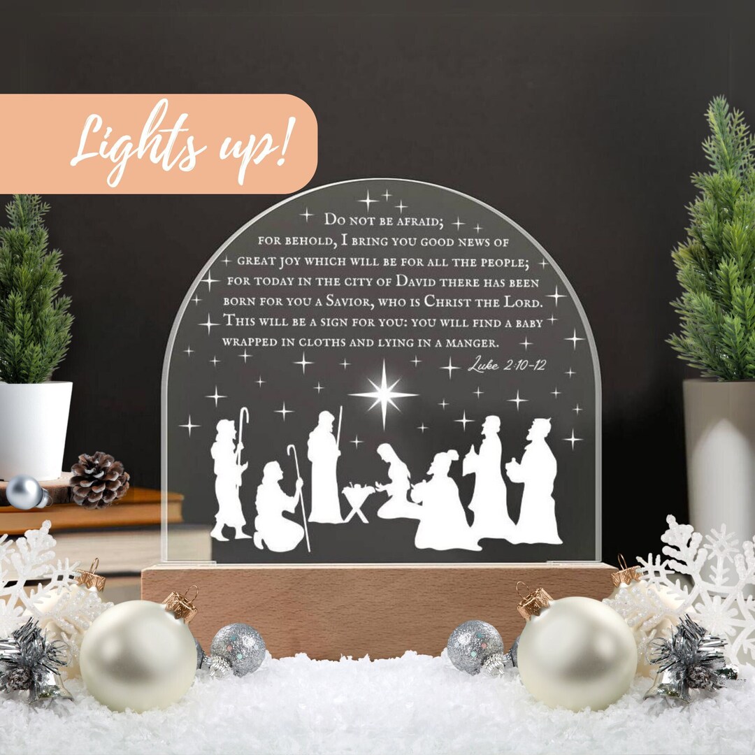 Christian Christmas Mantel Decor, Modern Nativity Scene With Luke 2 ...